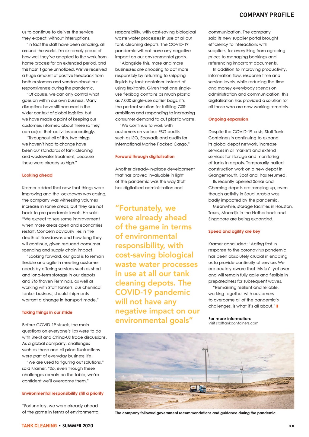 Article with Mike Kramer in Tank Cleaning Magazine | Stolt Tank Containers